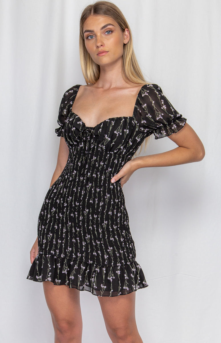 Shirred Mini Dress. Classy Dainty Floral Dress – Jacquia Trends